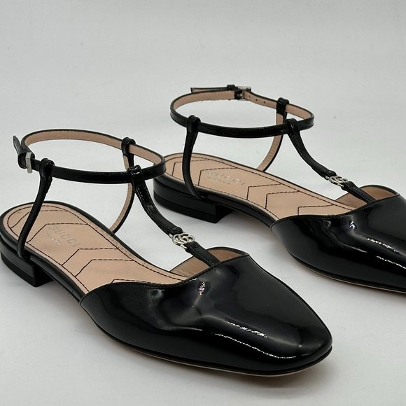 Gucci | Shoes | Gucci Marmont Double G Patent Leather T Strap Ballerina ...